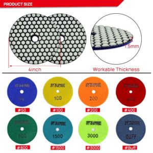 DT-DIATOOL Dry Diamond Polishing Pads 4 Inch for Granite Marble Quartz Stone Countertop Tiles Mixed Grits