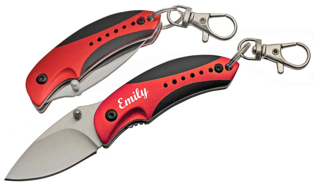 GIFTS INFINITY Personalized Laser Engraved Pocket Knife, Best for Groomsmen, Graduation, Gifts - Free Engraving Stainless Steel Blade Knife - Color - Red