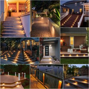 MAXvolador 20-Pack Deck Lights, Solar Powered Step Light Waterproof, LED Outdoor Fence Lighting for Stairs Patio Path Yard Garden Decor, Warm White