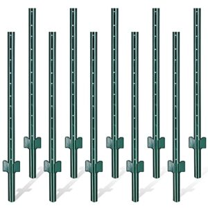 gtongoko 5 feet sturdy duty metal fence post, pack of 10, u post for fencing green fence posts for garden yard and outdoor wire