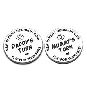 new baby gift for parent mom daddy funny decision coin for women men pregnancy mothers for first time moms dads mummy to be christmas birthday present double-sided (silver)