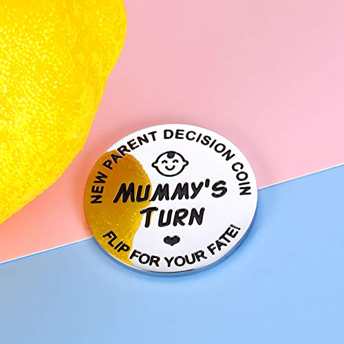 New Baby Gift for Parent Mom Daddy Funny Decision Coin for Women Men Pregnancy Mothers for First Time Moms Dads Mummy to Be Christmas Birthday Present Double-Sided (Silver)