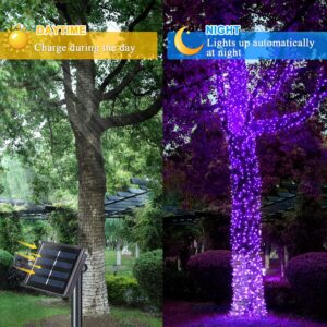 JMEXSUSS 2 Pack Purple Solar Christmas Lights, Total 400 LED 151FT Solar String Lights Outdoor Waterproof, 8 Modes Purple Christmas Lights for Outside Tree Patio Party Christmas Halloween Decorations