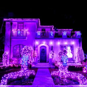 JMEXSUSS 2 Pack Purple Solar Christmas Lights, Total 400 LED 151FT Solar String Lights Outdoor Waterproof, 8 Modes Purple Christmas Lights for Outside Tree Patio Party Christmas Halloween Decorations