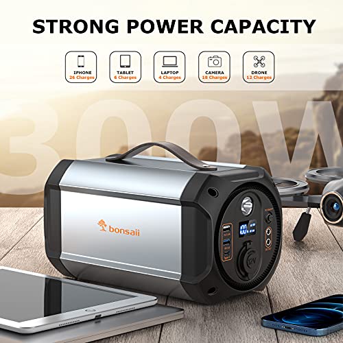 Portable Solar Generator 300W, Bonsaii 75000mAh Portable Power Station Camping Generator for Outdoor Travel, Portable Battery Power Supply with 110V AC Outlet & LED light for Emergency Home Use Charge