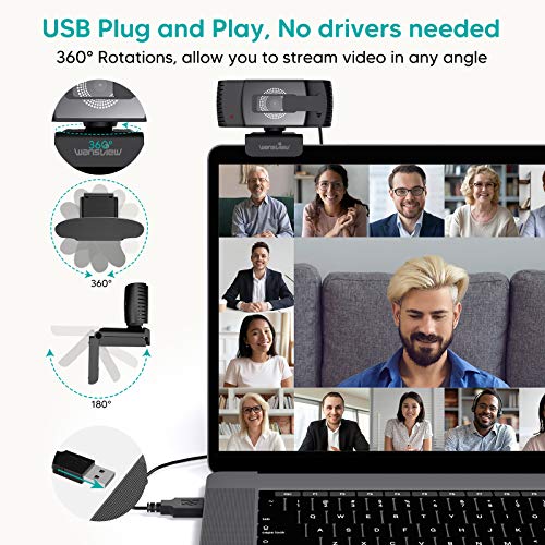 wansview Webcam with Microphone, 1080P HD Webcam USB PC Laptop Web Camera with for Computer Desktop Live Streaming/Zoom/Video Call/Online Meeting/Gaming