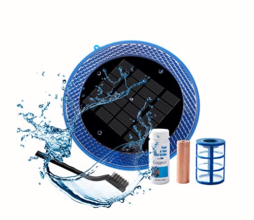 BLUE WORKS Solar Pool Ionizer - Pool Ionizer Solar Powered, Long Lasting Cooper Anode up to 32,000 Gallons, 85% Less Chlorine