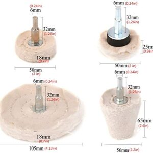 SHININGEYES Polishing Wheel for Drill 4 Pack, Buffing Wheel Polisher Kit with 1/4" Hex Shafts for Dremel Tools