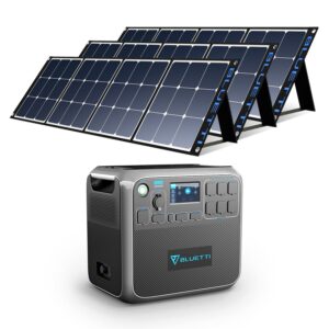 bluetti ac200p portable power station with solar panel included 2000w solar generator kit with 3pcs 200w foldable solar panel, 6 120v ac outlet lithium battery backup for home use outdoor camping van