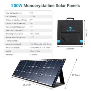 BLUETTI AC200P Portable Power Station with Solar Panel Included 2000W Solar Generator Kit with 3pcs 200W Foldable Solar Panel, 6 120V AC Outlet Lithium Battery Backup for Home Use Outdoor Camping Van