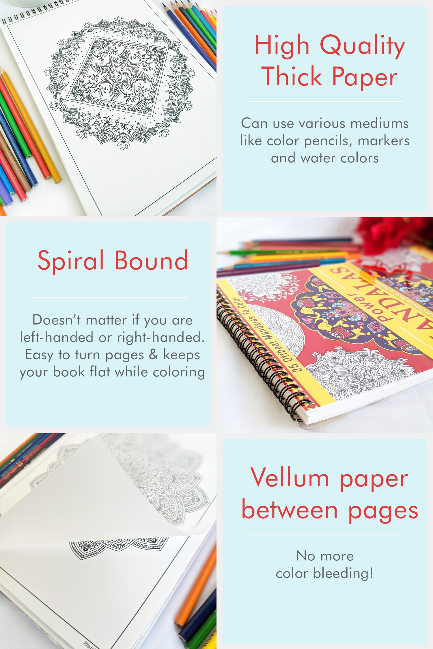 Power Mandalas Coloring book for adults, Spiral bound paperback, stress relieving intricate Offbeat mandalas for grown-ups