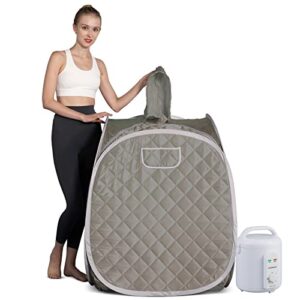 smartmak portable steam sauna kit, personal full body at home spa tent with 1.8l 900 watt steam generator, single person sauna steamer, timer for detox relaxation (l 33.5”x w 33.5”x h 41.4”, grey)