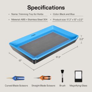 VIVOSUN Heavy Duty 2-in-1 Trimming Tray for Herbals Collecting, Dry Sift Screen Set with 150 Micron Fine Mesh Screen and 2 Trimming Scissors, Blue