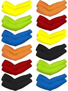 bememo 12 pairs unisex uv protection sleeves long arm sleeves cooling sleeves arm cover sleeves(bright colors, ice silk)