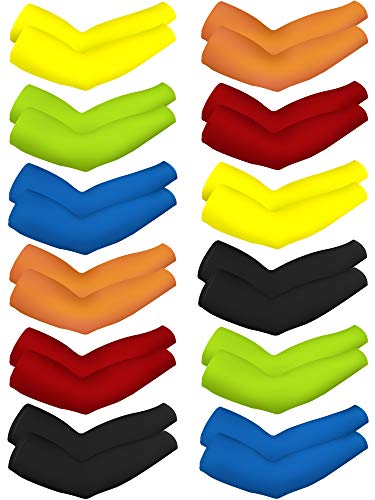 Bememo 12 Pairs Unisex UV Protection Sleeves Long Arm Sleeves Cooling Sleeves Arm Cover Sleeves(Bright Colors, Ice Silk)