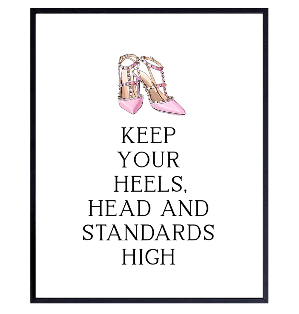 Designer Shoes Art Print - Inspirational Quotes Wall Art - Glam Wall Decor Motivational Gifts for Women - High Fashion Design - Luxury Room Decoration - Bathroom, Living Room, Girls Teens Bedroom