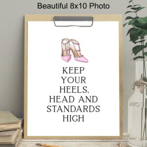 Designer Shoes Art Print - Inspirational Quotes Wall Art - Glam Wall Decor Motivational Gifts for Women - High Fashion Design - Luxury Room Decoration - Bathroom, Living Room, Girls Teens Bedroom