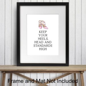 Designer Shoes Art Print - Inspirational Quotes Wall Art - Glam Wall Decor Motivational Gifts for Women - High Fashion Design - Luxury Room Decoration - Bathroom, Living Room, Girls Teens Bedroom