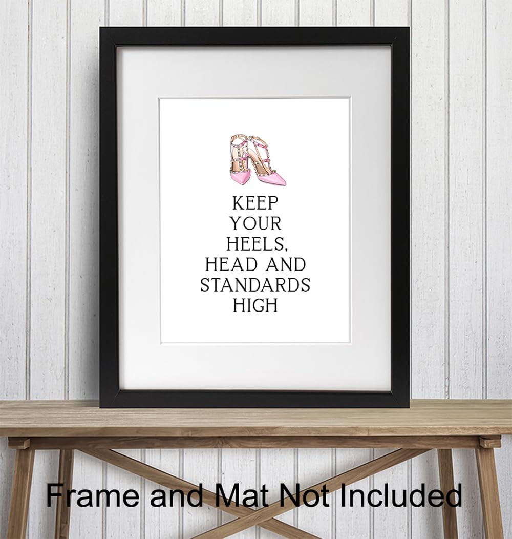 Designer Shoes Art Print - Inspirational Quotes Wall Art - Glam Wall Decor Motivational Gifts for Women - High Fashion Design - Luxury Room Decoration - Bathroom, Living Room, Girls Teens Bedroom