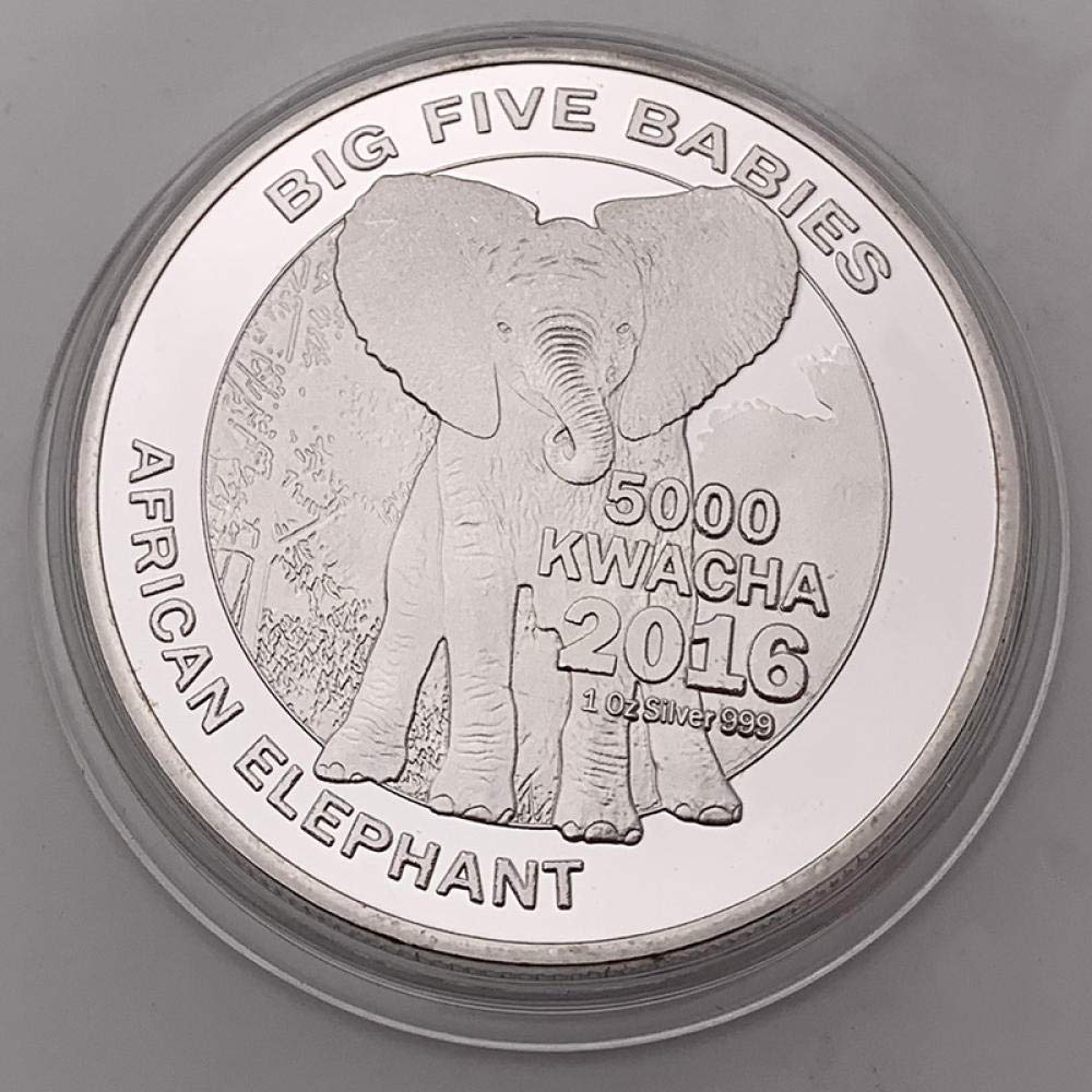 Exquisite Collection of Commemorative Coins 2016 Africa Zambia Malawi Commemorative Coin Elephant Silver Plated Coin Wild Animal Craft Foreign Currency Coin