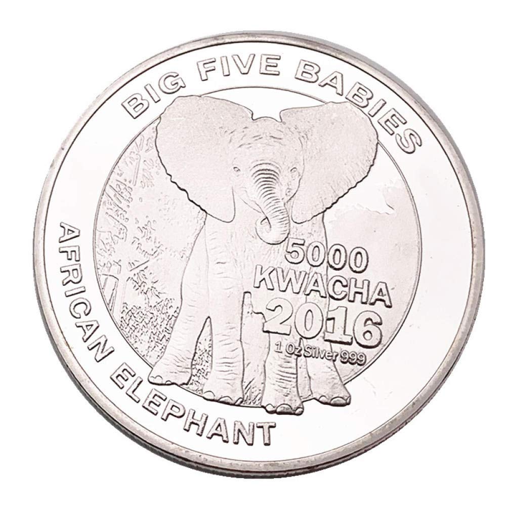 Exquisite Collection of Commemorative Coins 2016 Africa Zambia Malawi Commemorative Coin Elephant Silver Plated Coin Wild Animal Craft Foreign Currency Coin