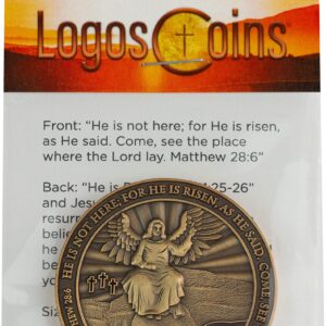 Easter Resurrection Coin, He is Risen, Bulk Pack of 3, Handout for Church Service, Christ is Alive & Empty Tomb, Jesus Son of God Challenge Coin, Religious Antique Gold-Color Plated Prayer Token Gift