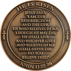 Easter Resurrection Coin, He is Risen, Bulk Pack of 3, Handout for Church Service, Christ is Alive & Empty Tomb, Jesus Son of God Challenge Coin, Religious Antique Gold-Color Plated Prayer Token Gift