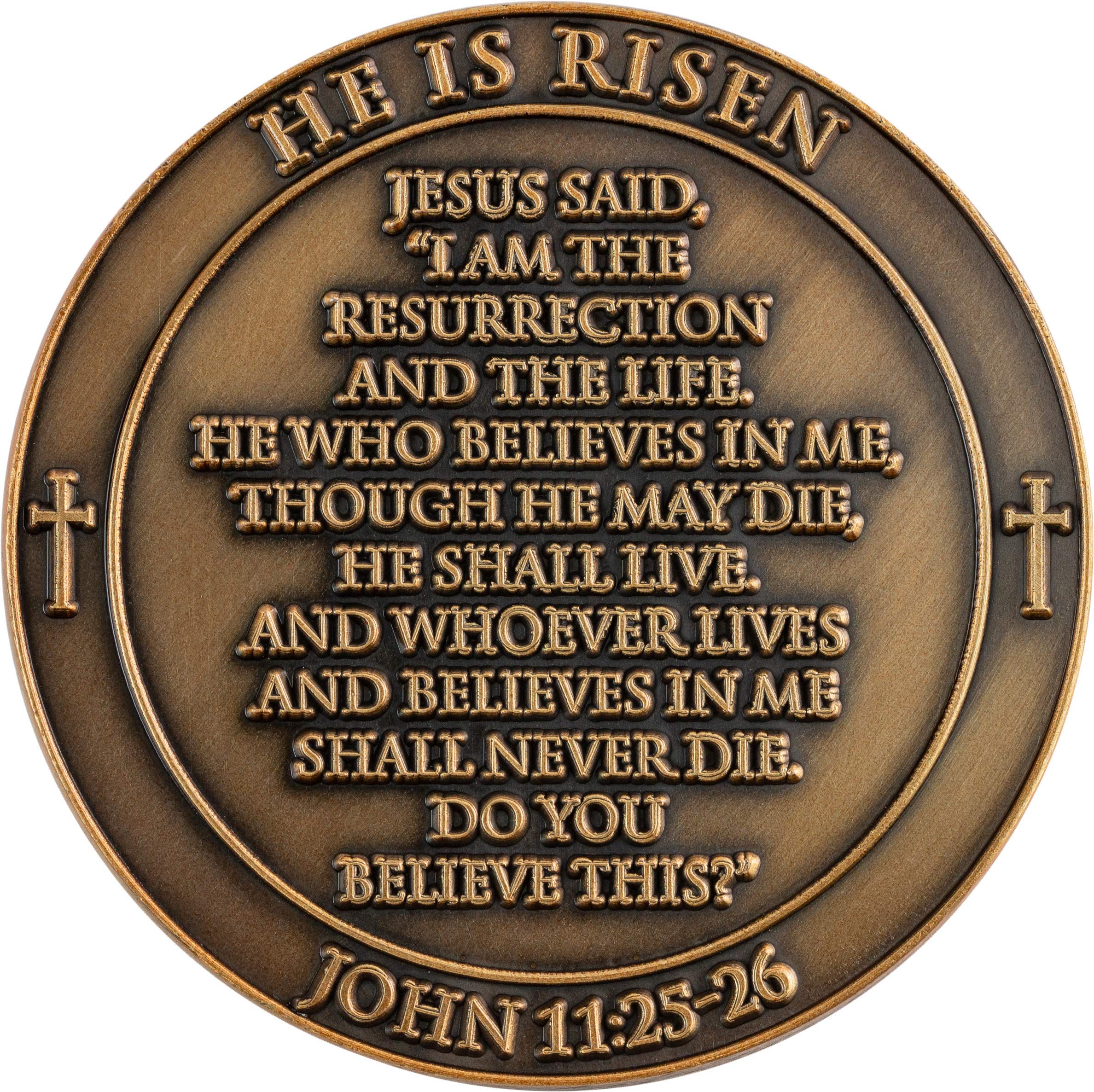 Easter Resurrection Coin, He is Risen, Bulk Pack of 3, Handout for Church Service, Christ is Alive & Empty Tomb, Jesus Son of God Challenge Coin, Religious Antique Gold-Color Plated Prayer Token Gift