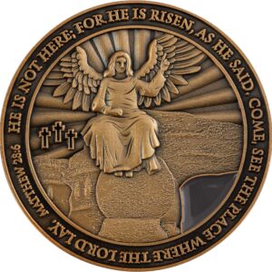 Easter Resurrection Coin, He is Risen, Bulk Pack of 3, Handout for Church Service, Christ is Alive & Empty Tomb, Jesus Son of God Challenge Coin, Religious Antique Gold-Color Plated Prayer Token Gift