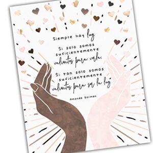 spanish language diversity art for kids - amanda gorman inauguration speech in spanish - siempre hay luz - there is always light - unframed poster 5x7" 8x10" 11x14" 16x20" 24x36"