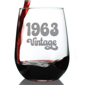 vintage 1963-61st birthday stemless wine glass gifts for women & men turning 61 - bday party decor - large glasses