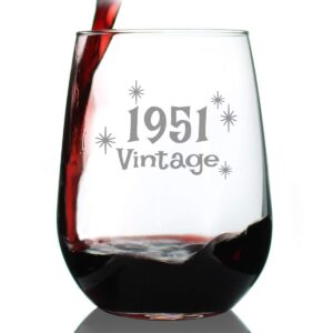 vintage 1951-73rd birthday stemless wine glass gifts for women & men turning 73 - bday party decor - large glasses