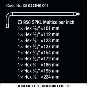 Wera 05022640001 950/9 Hex-Plus Multicolour Imperial 2 L-Key Set, Imperial, BlackLaser, 9 Pieces