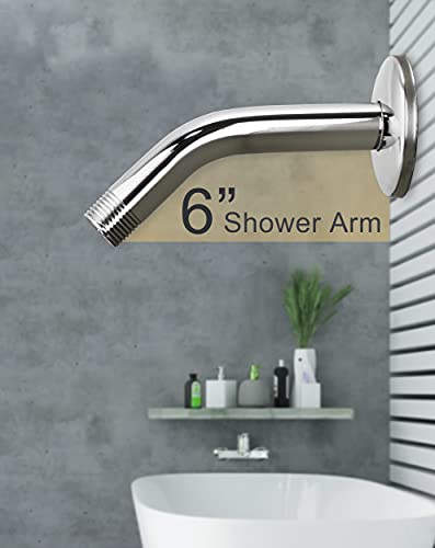 SENLO 6 Inch Shower Arm and Flange Polish Chrome, Showerhead Extension Extender Pipe Arm with Stainless Steel Flange, Rain Shower Angled Solid Brass for Wall Mount Replacement Bathroom Fixture Part