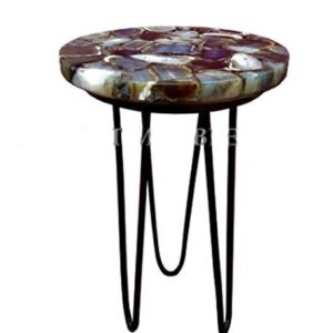 Natural Agate Table, Agate Table With Metal Stand, Round Agate Stone Table, Centerpiece, Agate Side Table 12" Inch