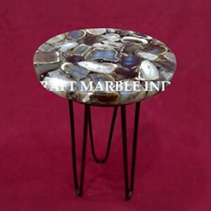 Natural Agate Table, Agate Table With Metal Stand, Round Agate Stone Table, Centerpiece, Agate Side Table 12" Inch