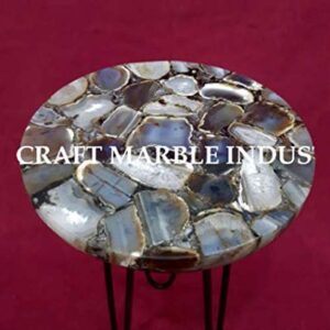 Natural Agate Table, Agate Table With Metal Stand, Round Agate Stone Table, Centerpiece, Agate Side Table 12" Inch