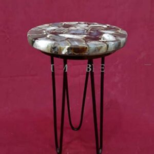 Natural Agate Table, Agate Table With Metal Stand, Round Agate Stone Table, Centerpiece, Agate Side Table 12" Inch