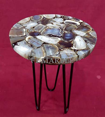 Natural Agate Table, Agate Table With Metal Stand, Round Agate Stone Table, Centerpiece, Agate Side Table 12" Inch