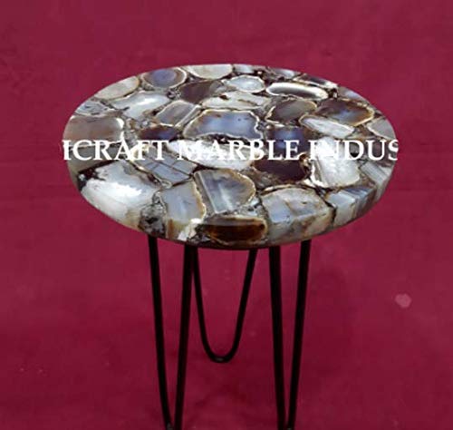 Natural Agate Table, Agate Table With Metal Stand, Round Agate Stone Table, Centerpiece, Agate Side Table 12" Inch