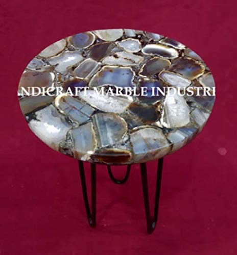 Natural Agate Table, Agate Table With Metal Stand, Round Agate Stone Table, Centerpiece, Agate Side Table 12" Inch