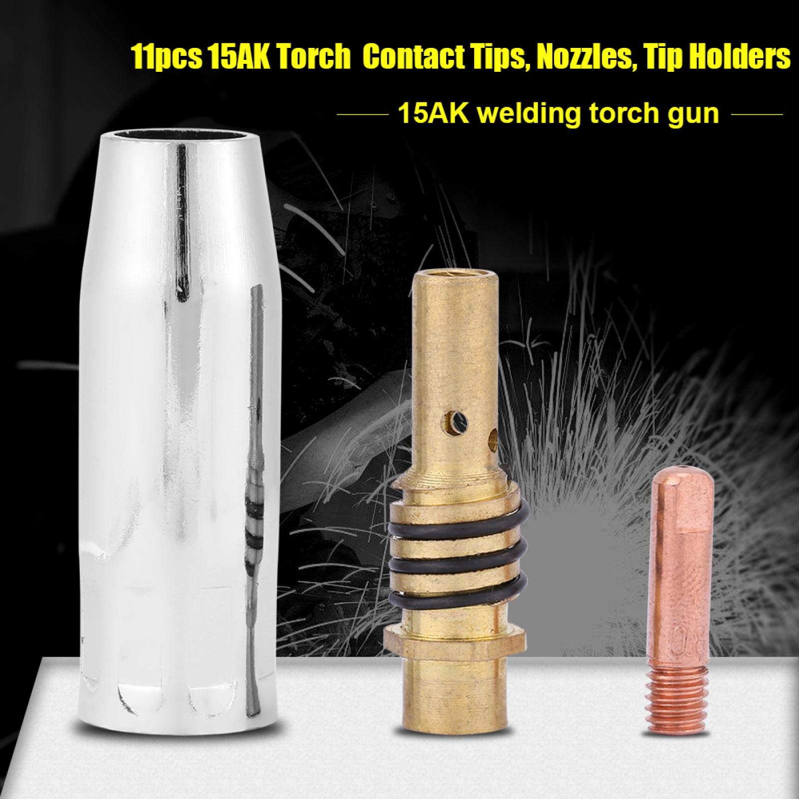 11pcs Contact Nozzles Tips Holders Kit, MIG Welder Consumable Accessory Welding Gun Accessory Kit Fit for 15AK Torch Gun