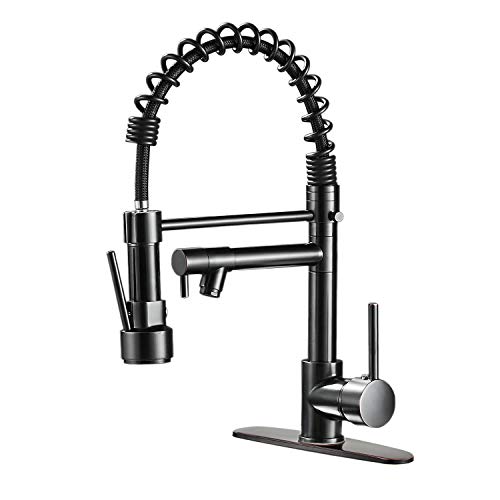 Leekayer Kitchen Faucet Commercial Pull Down Small Type Sink Mixer 2 Mouth Single Handle 1 Hole Deck Mount Dual Function Swivel Spout Antique Elegant Oil Rubbed Bronze Finish