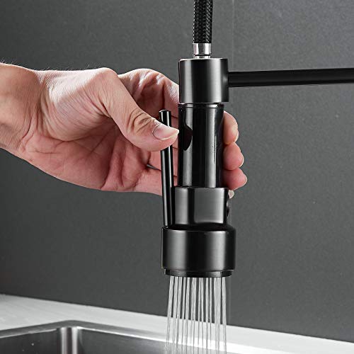 Leekayer Kitchen Faucet Commercial Pull Down Small Type Sink Mixer 2 Mouth Single Handle 1 Hole Deck Mount Dual Function Swivel Spout Antique Elegant Oil Rubbed Bronze Finish