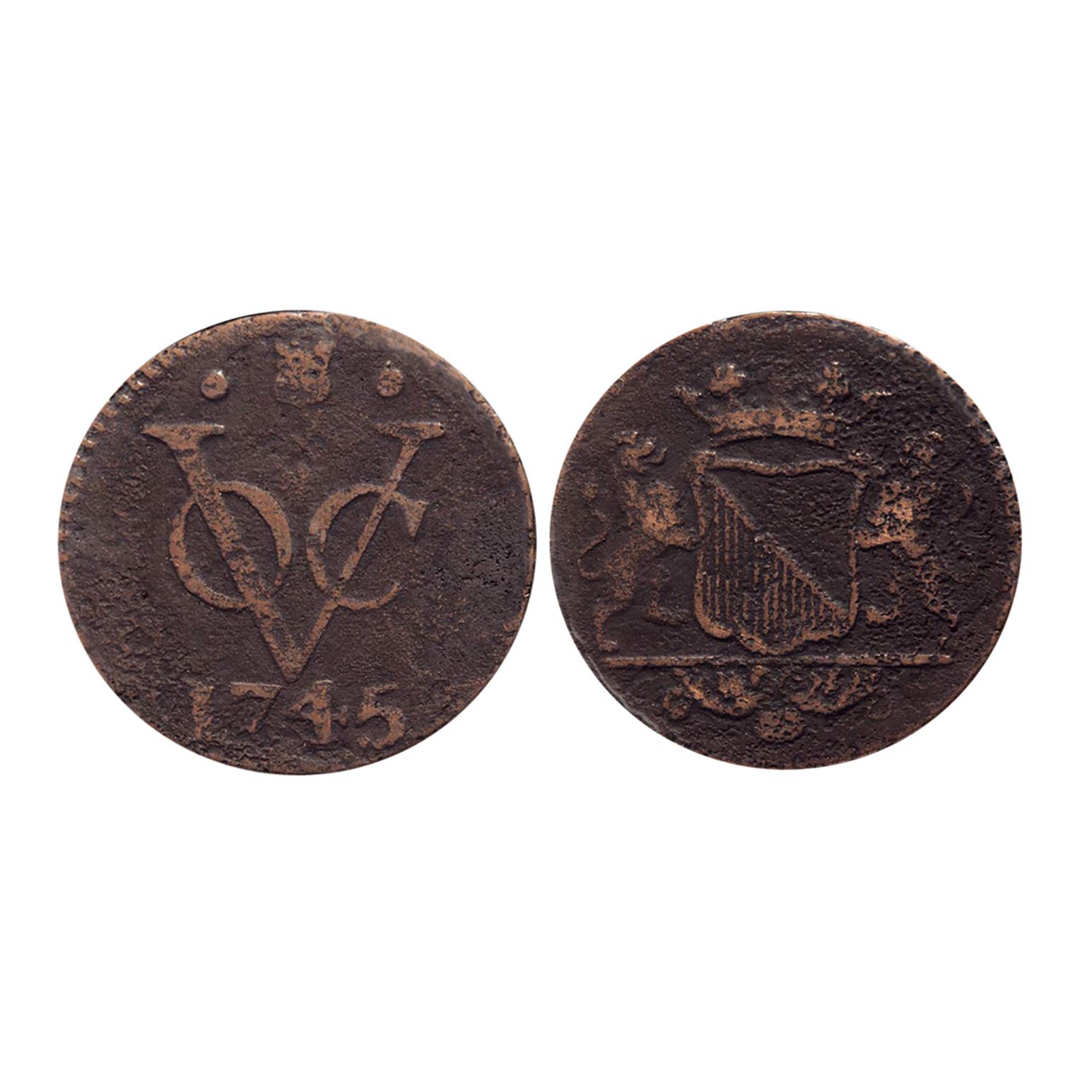 The First New York Penny Coin, Over 225 Years Old, Copper One Duit, Issued by The Dutch East India Company Known as The VOC, Brought to US by Dutch West India Company, Certificate of Authenticity