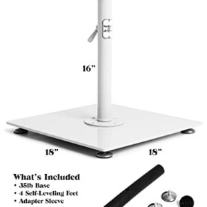 Business & Pleasure Co. Classic Patio Umbrella Base - Fits up to 6' Patio & Beach Umbrellas - Heavy Duty Square Metal Umbrella Stand Outdoor Base - White, 35 lbs