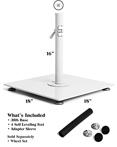 Business & Pleasure Co. Classic Patio Umbrella Base - Fits up to 6' Patio & Beach Umbrellas - Heavy Duty Square Metal Umbrella Stand Outdoor Base - White, 35 lbs