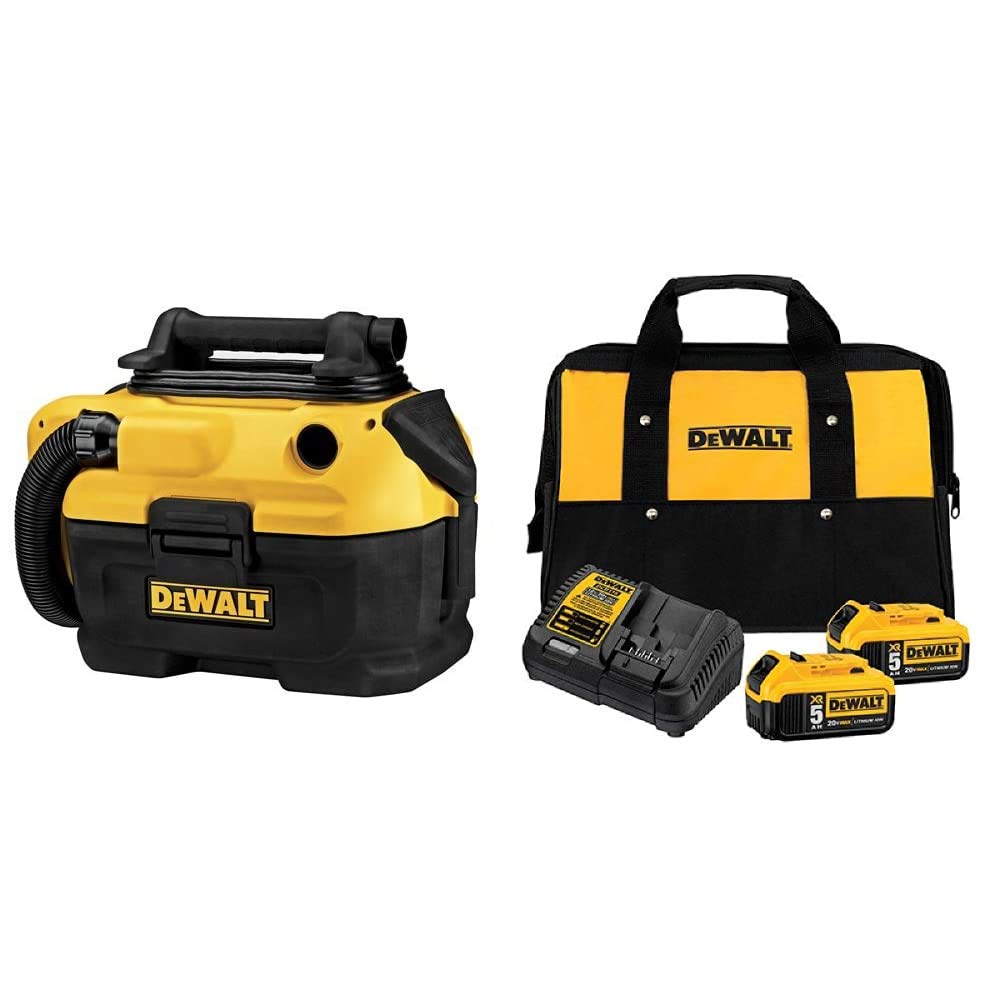 DEWALT 20V MAX Vacuum, Wet/Dry (DCV581H) & 20V MAX Battery Starter Kit with 2 Batteries, 5.0Ah (DCB205-2CK)