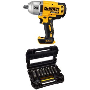 dewalt 20v max xr 1/2" high torque impact wrench, cordless (dcf899b) impact socket set, sae, 1/2-inch, 10-piece (dw22812)