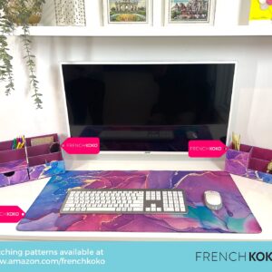 French Koko Large Mouse Pad, Desk Mat, Keyboard Pad, Desktop Home Office Decor School Essentials College Cute Extended Laptop Protector Accessories Pretty Mousepad Women Girls Big Marble Purple